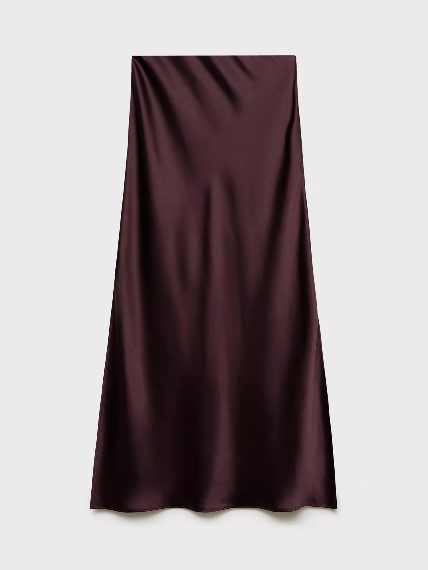 MANGO Robin Satin Maxi Skirt in Dark Red | endource