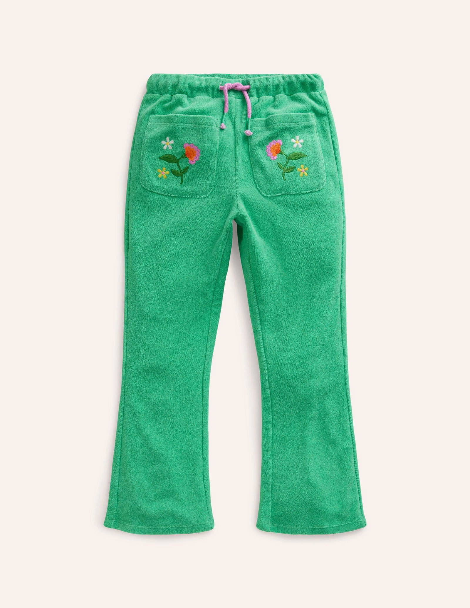 BODEN Towelling Flare Trousers in Pea green | endource