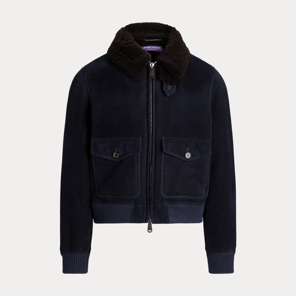 RALPH LAUREN PURPLE LABEL Shearling Bomber Jacket in Blue | endource