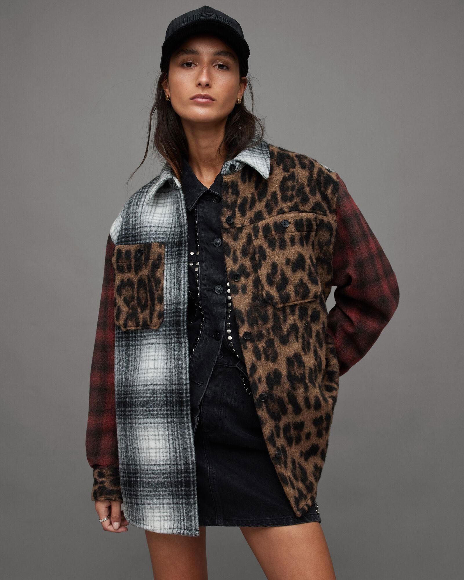 ALLSAINTS Monica Check Leopard Print Shacket | endource
