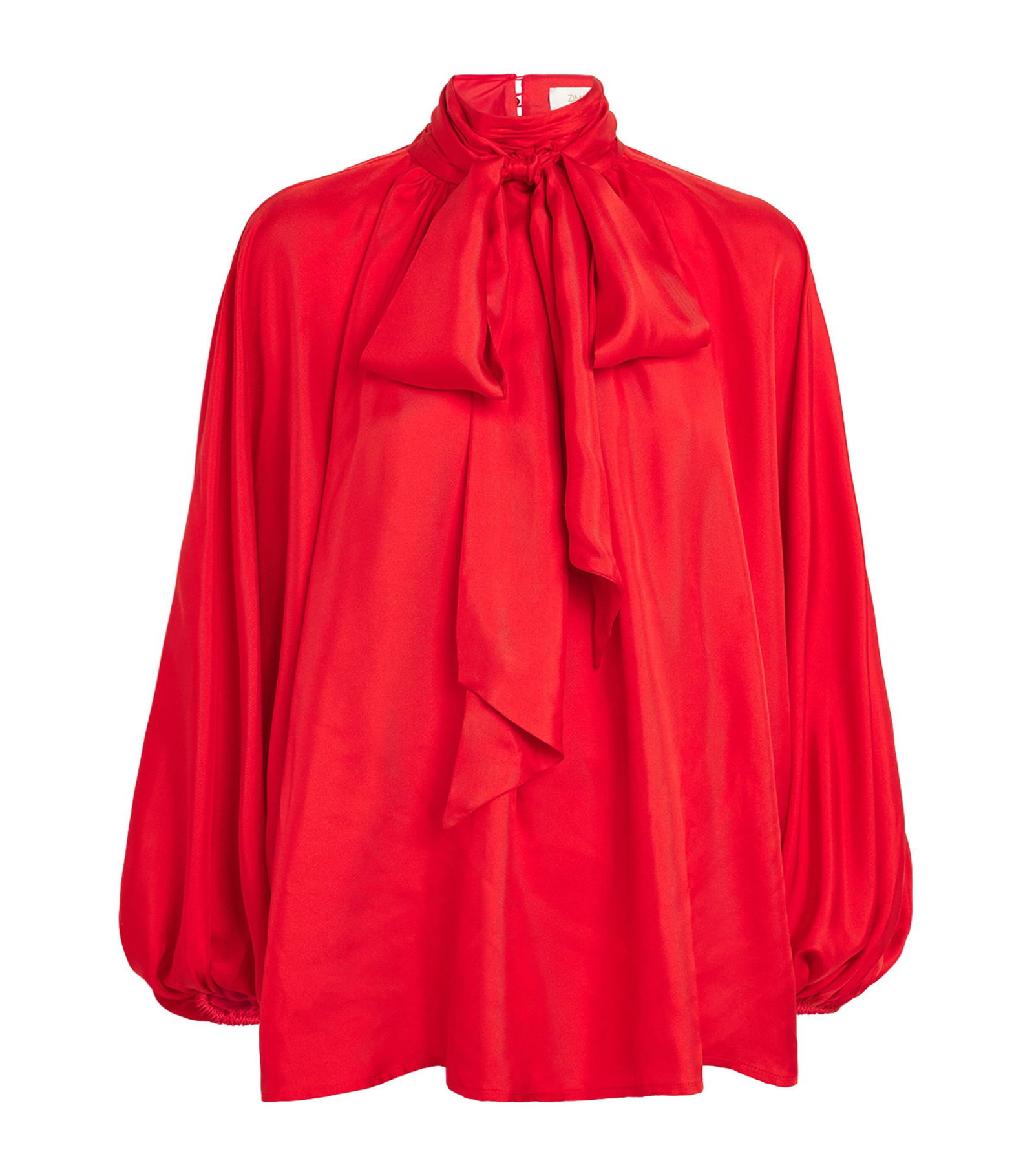 ZIMMERMANN Silk Crush Pussybow Blouse in Red | endource