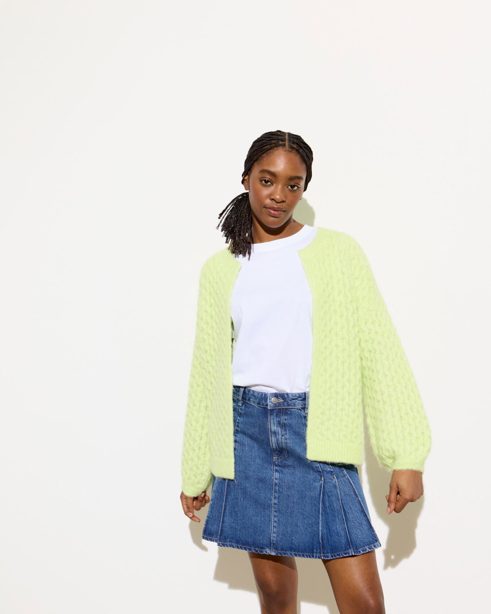 OLIVER BONAS Open Front Chunky Knitted Cardigan in Green | endource