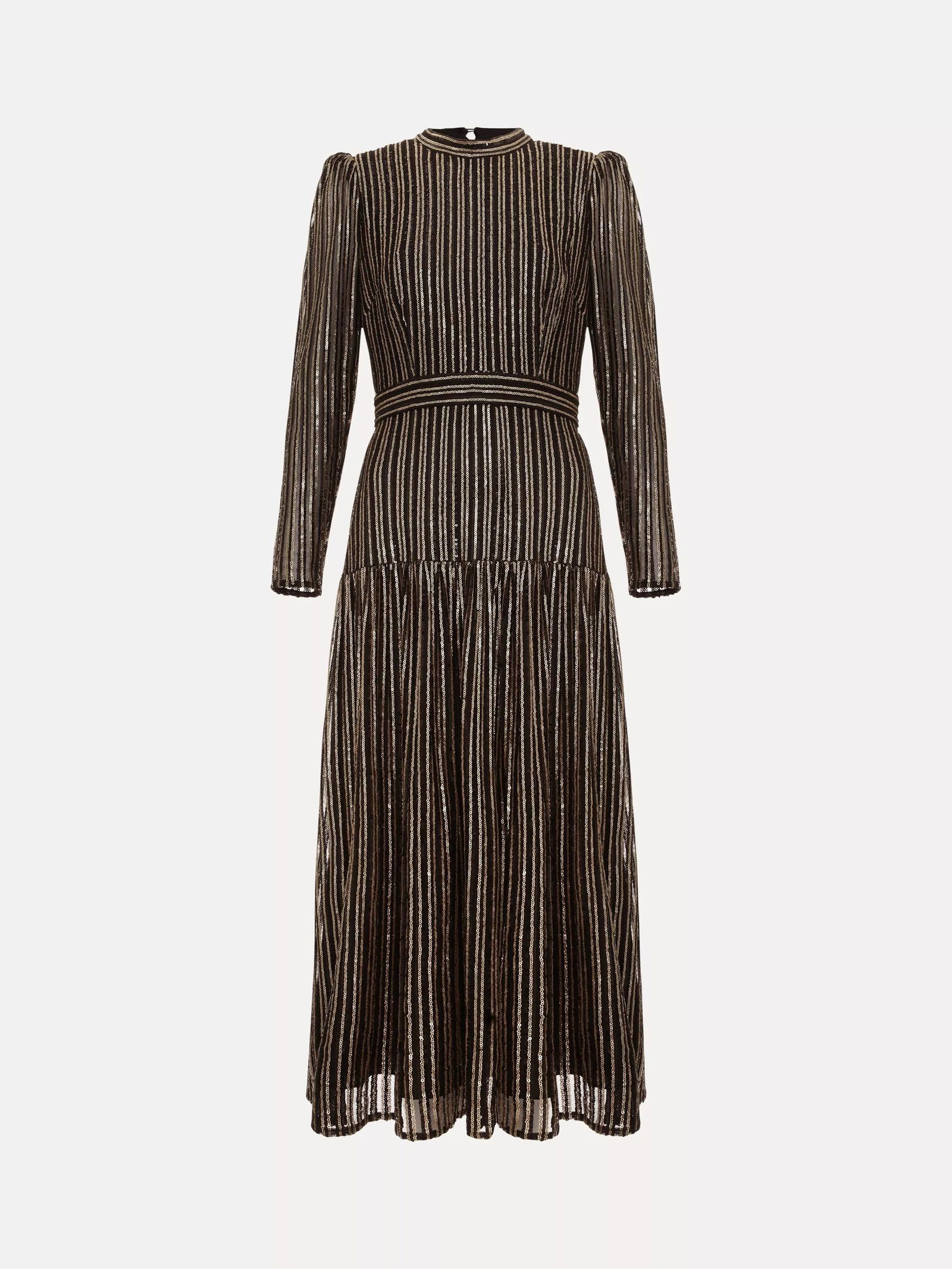 PHASE EIGHT Gloria Sequin Stripe Drop Waist Midi Dress in Black/Gold ...