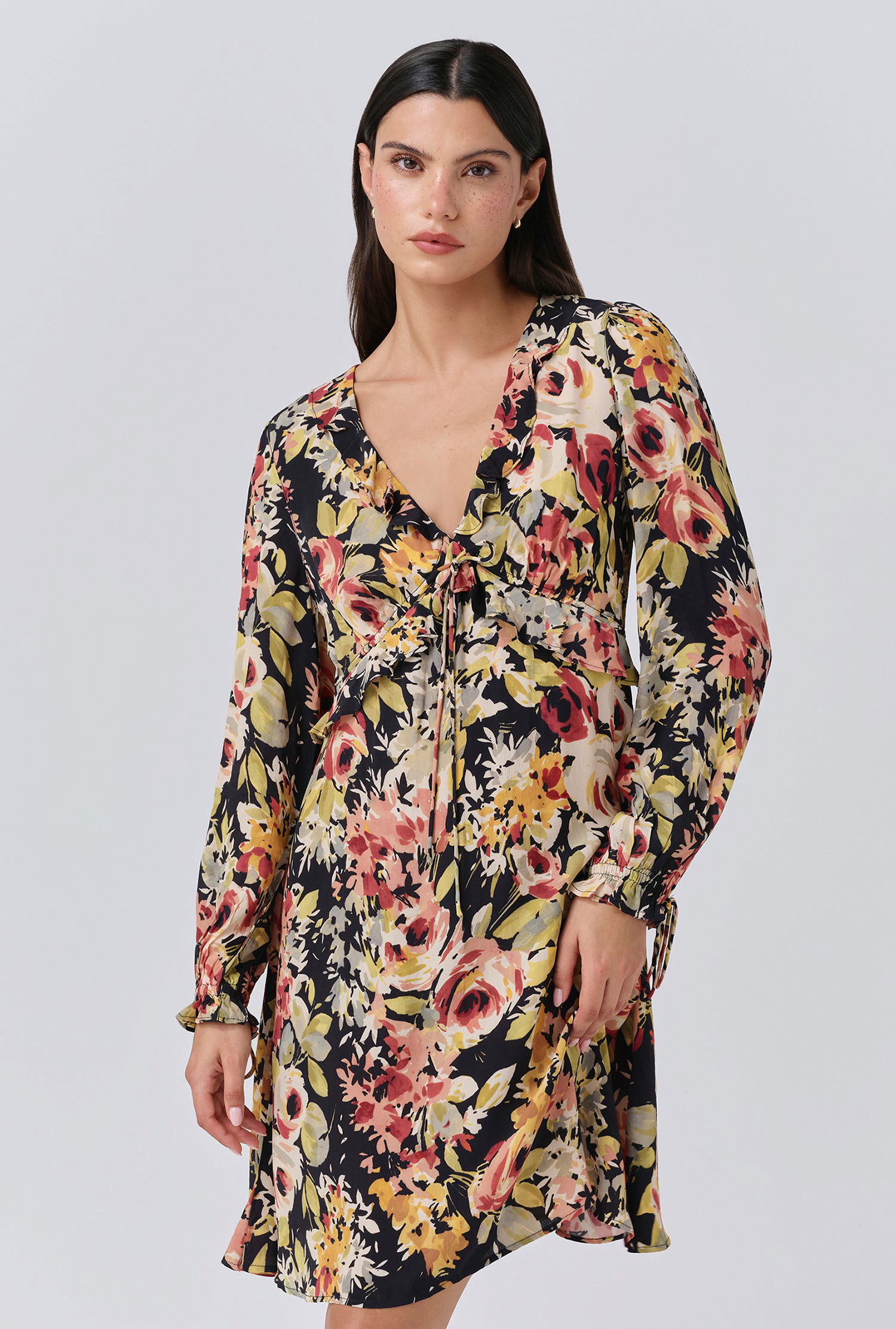 GHOST Billie Floral Crepe V Neck Short Dress | endource