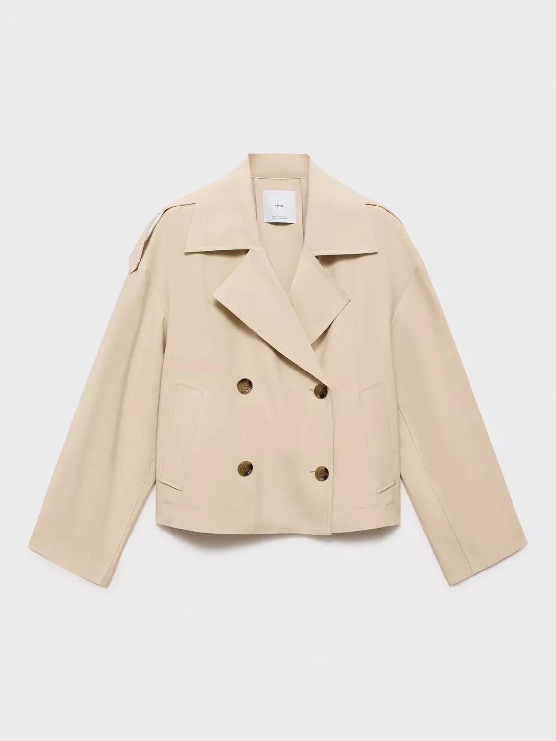 MANGO Dua Double-Breasted Lapelled Jacket in Beige | endource