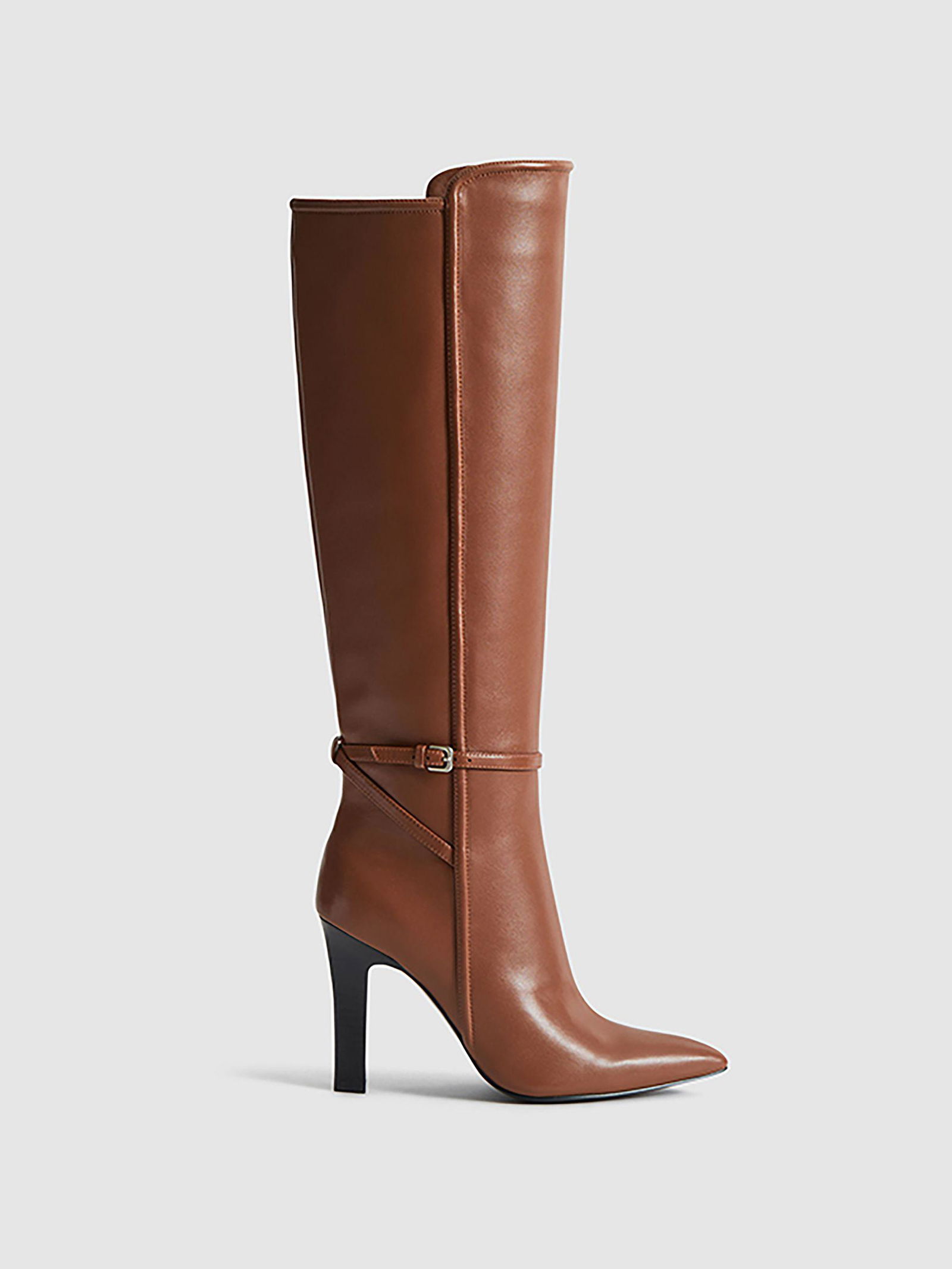 REISS Caitlin Leather Knee High Boots in Tan | endource