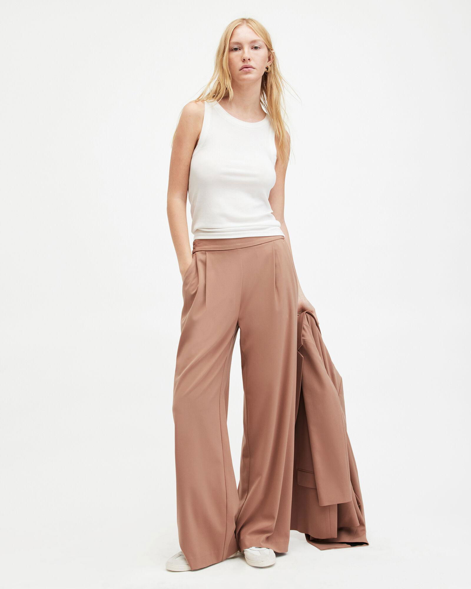 ALLSAINTS Aleida Lightweight Wide Leg Trousers in Fawn Brown | endource