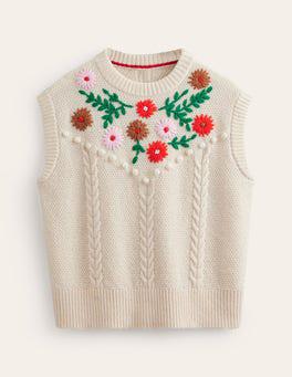 BODEN Embroidered Cable Tank in Warm Ivory | endource