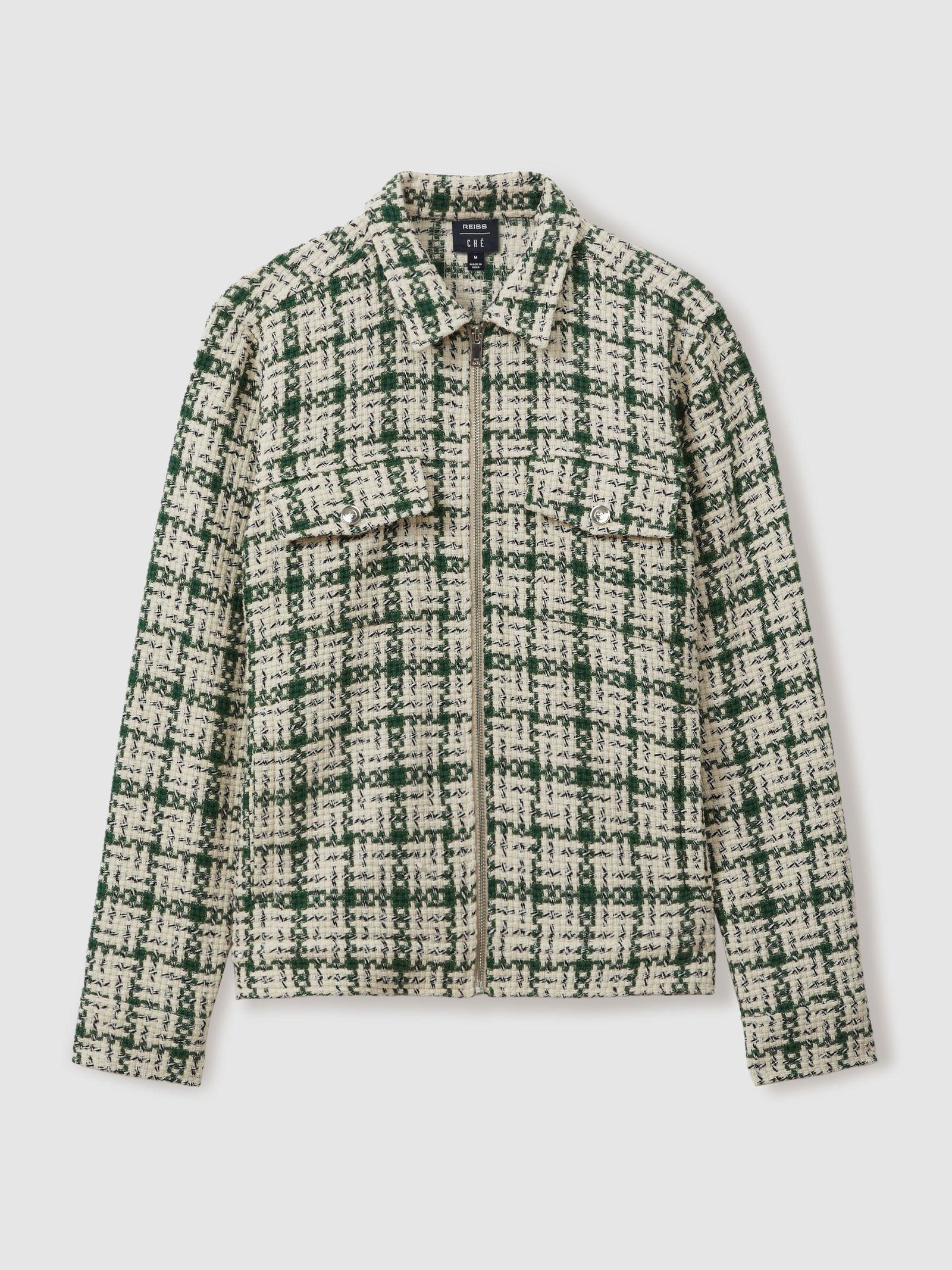 REISS Reiss x Ché - Textured Check Zip-Through Jacket in Ivory/Dark ...