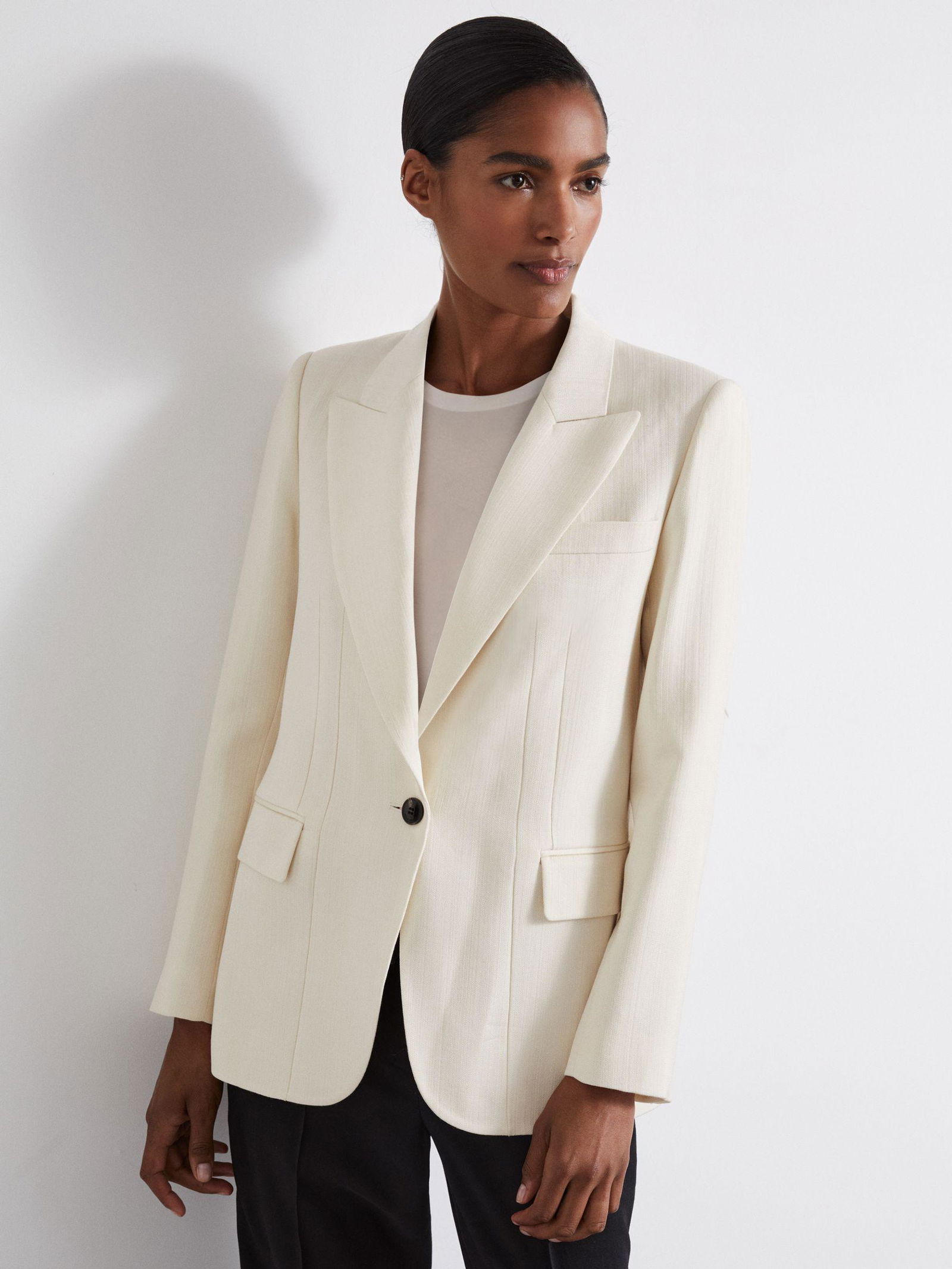 REISS Atelier Single Breasted Suit Jacket With Virgin Wool in Ivory ...