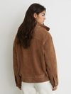 REISS Kiara Suede Petite Suede Funnel-Neck Bomber Jacket In Tan | endource