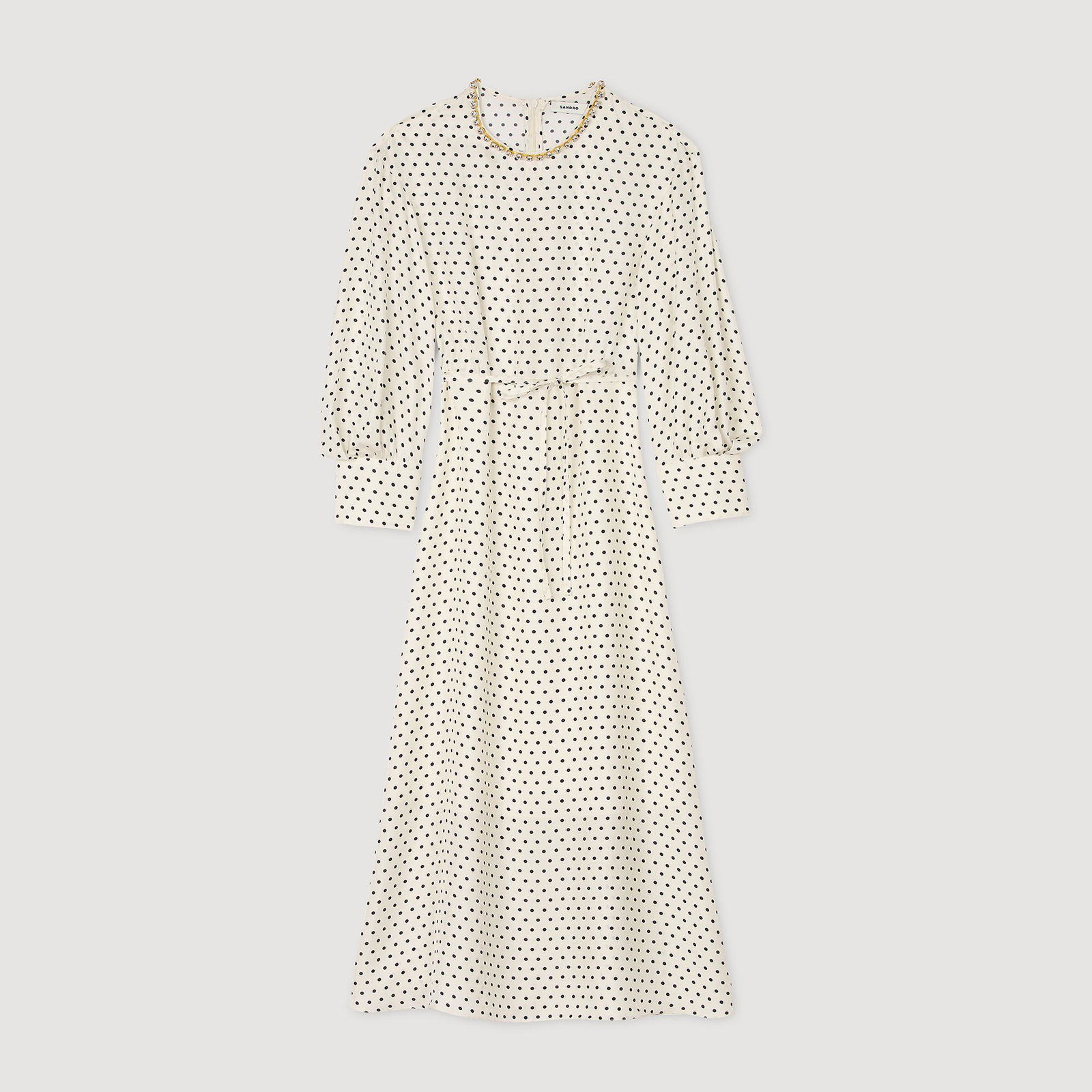 SANDRO Polka Dot Maxi Dress in Ecru / Black | endource