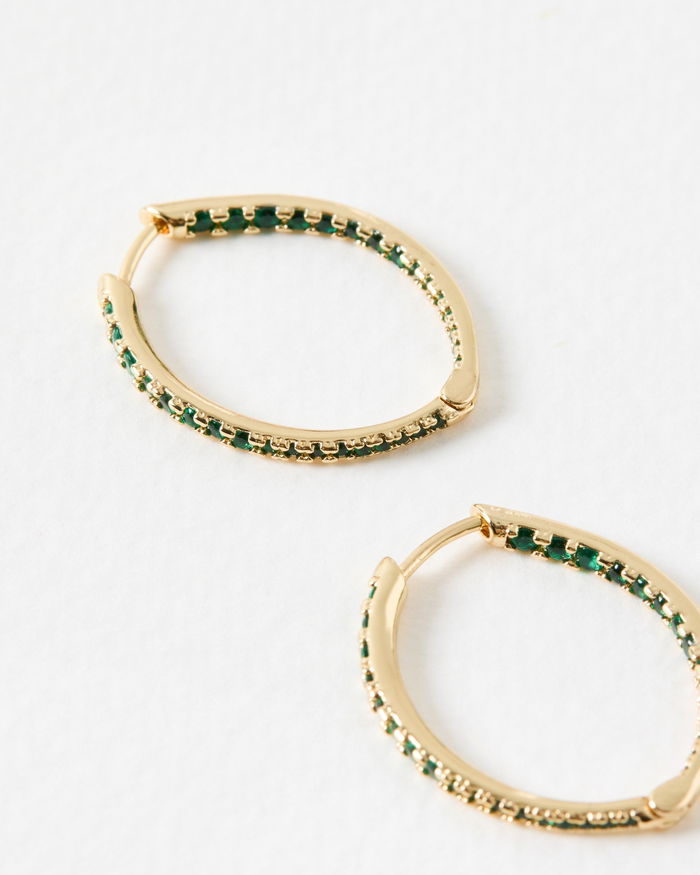 OLIVER BONAS Ellery Green Stone Gold Tone Hoop Earrings | endource