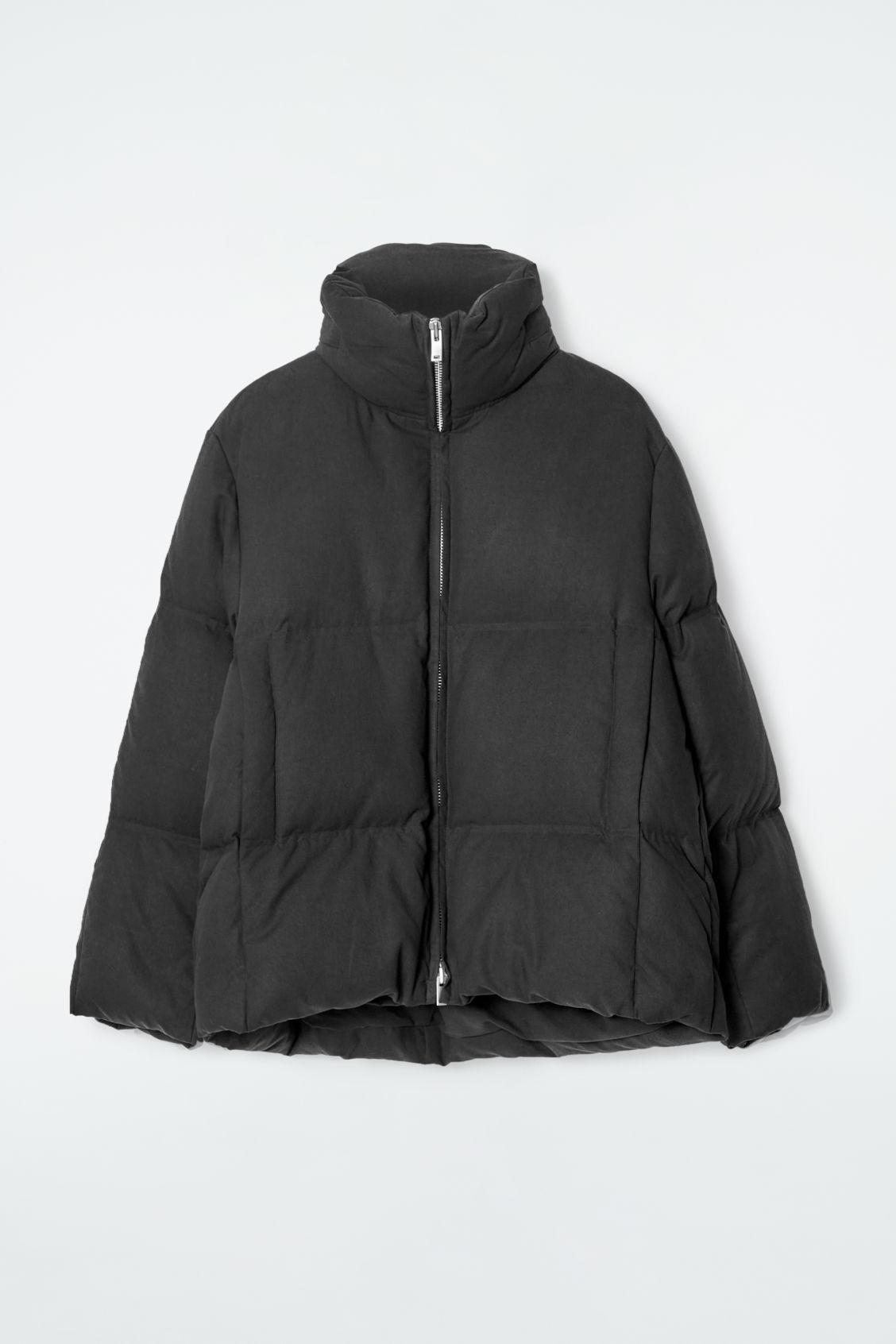 COS Oversized Hooded Down Puffer Jacket in BLACK | endource