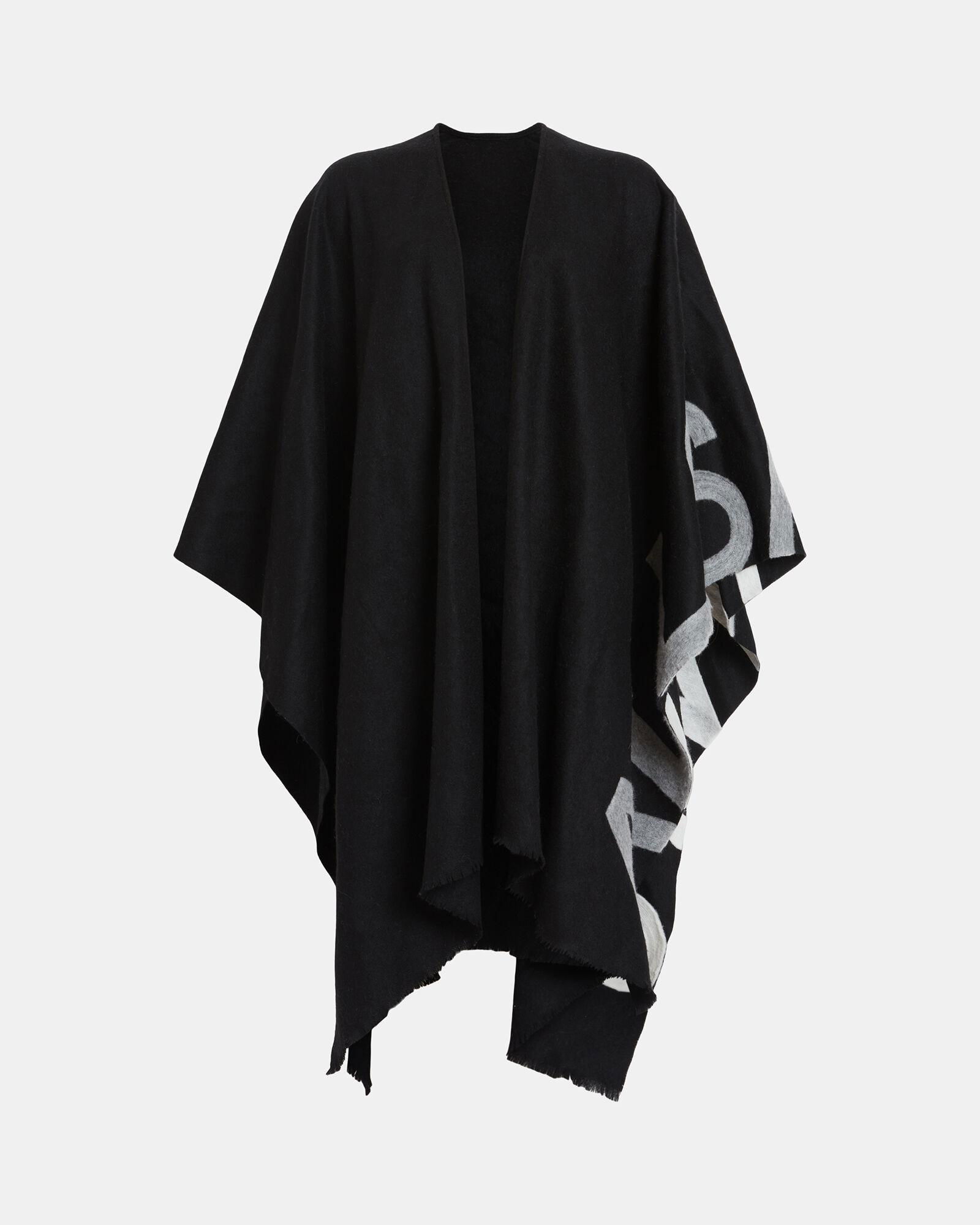 ALLSAINTS Rae Logo Ruana Wool Scarf in Black/White | endource