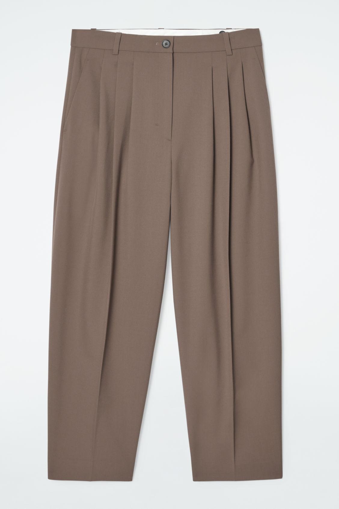 COS Pleated Barrel-Leg Wool-Blend Trousers in MOLE | endource