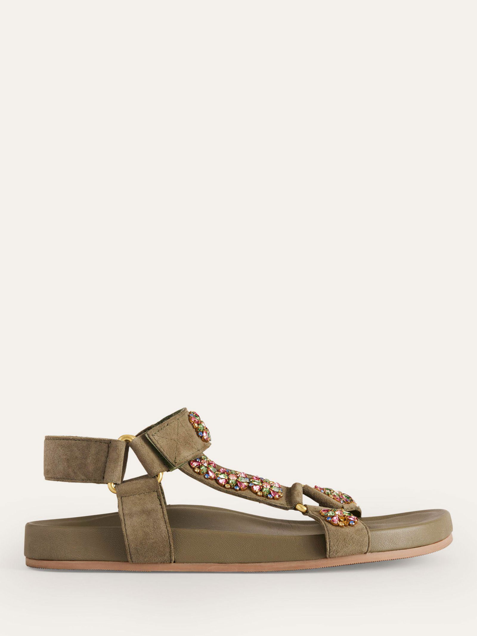 BODEN Embellished Suede Trek Style Sandals in Deep Olive | endource