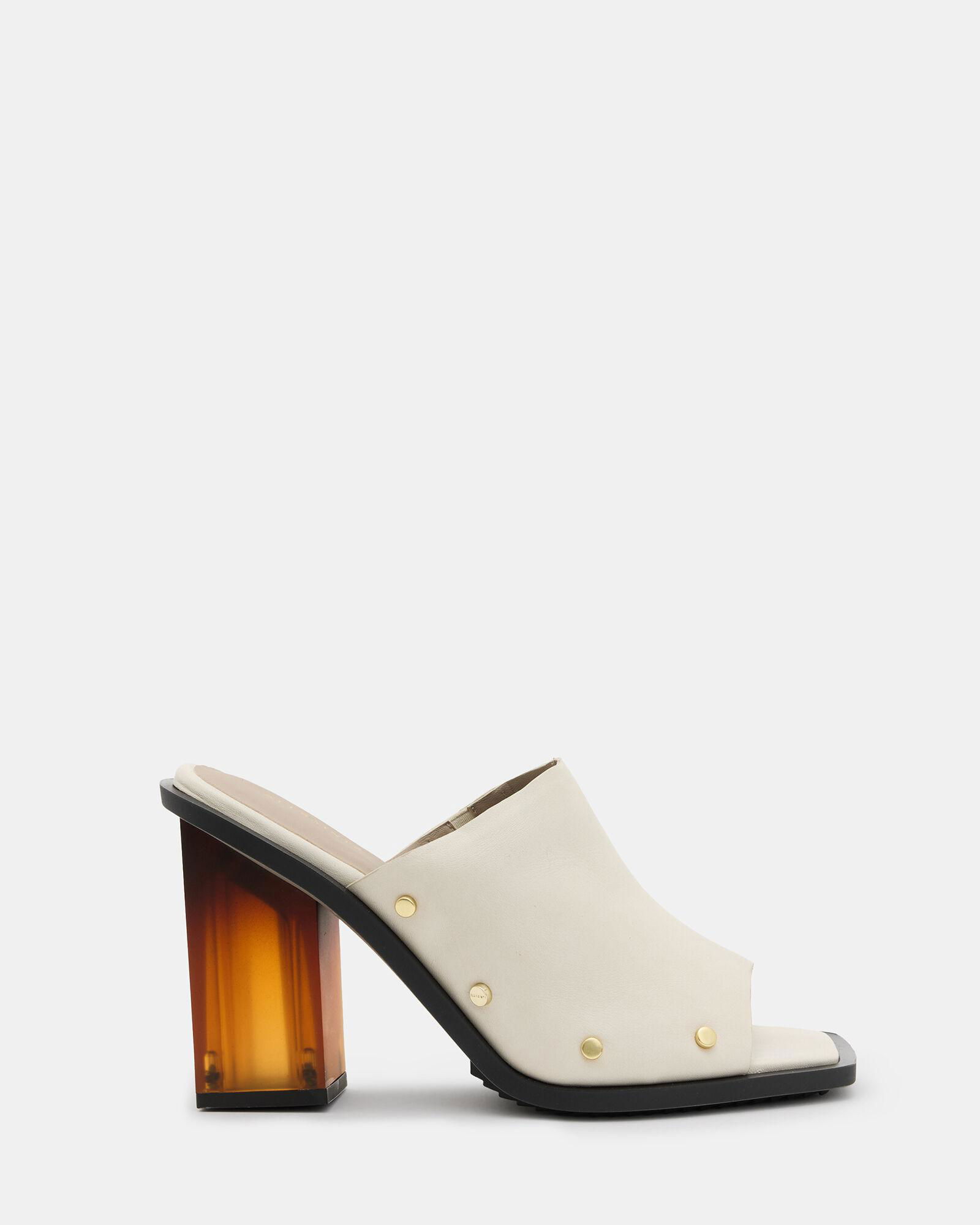 ALLSAINTS Kelly Block Heel Leather Mules in Parchment White | Endource