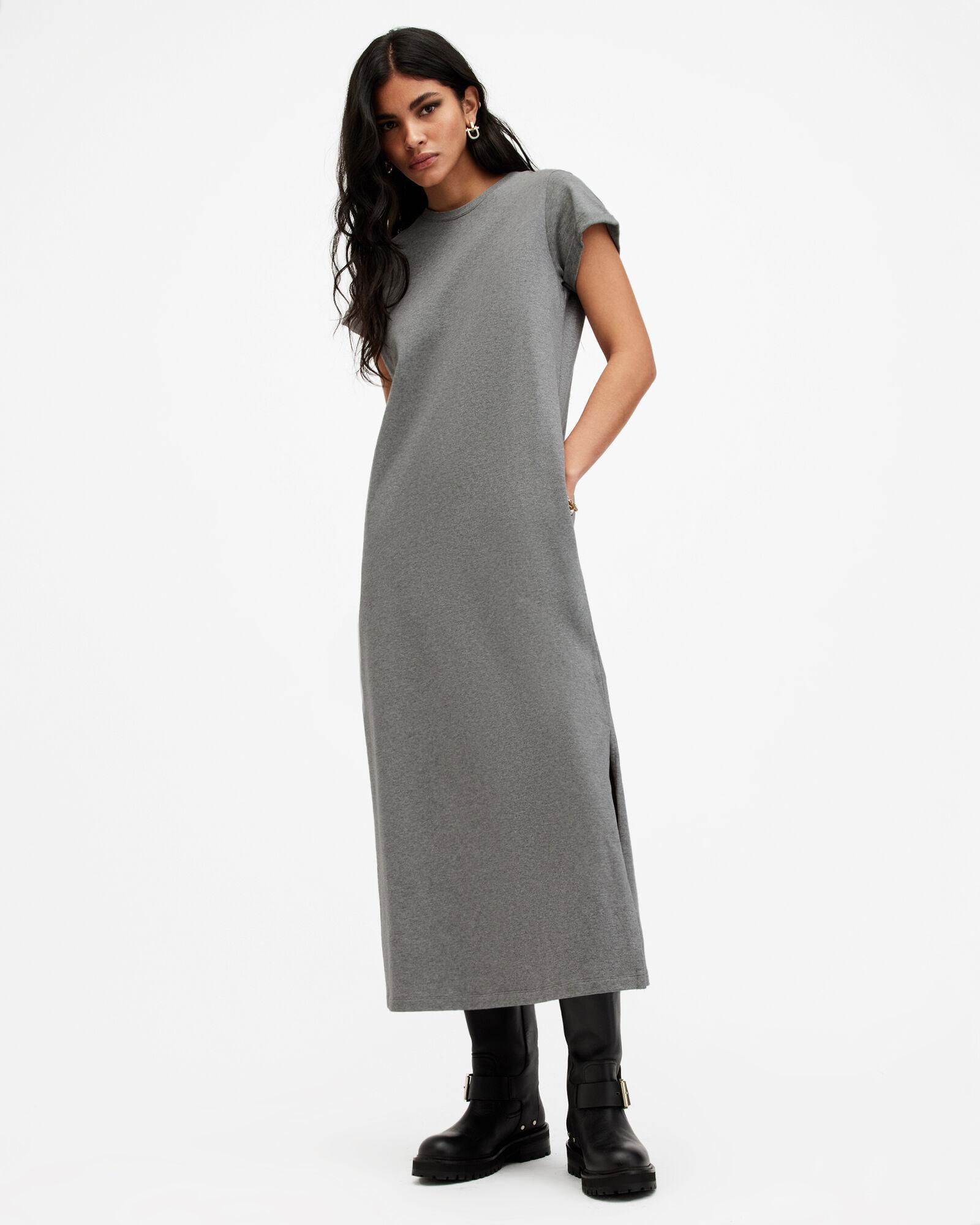 ALLSAINTS Anna Crew Neck Short Sleeve Maxi Dress in Charcoal Marl ...