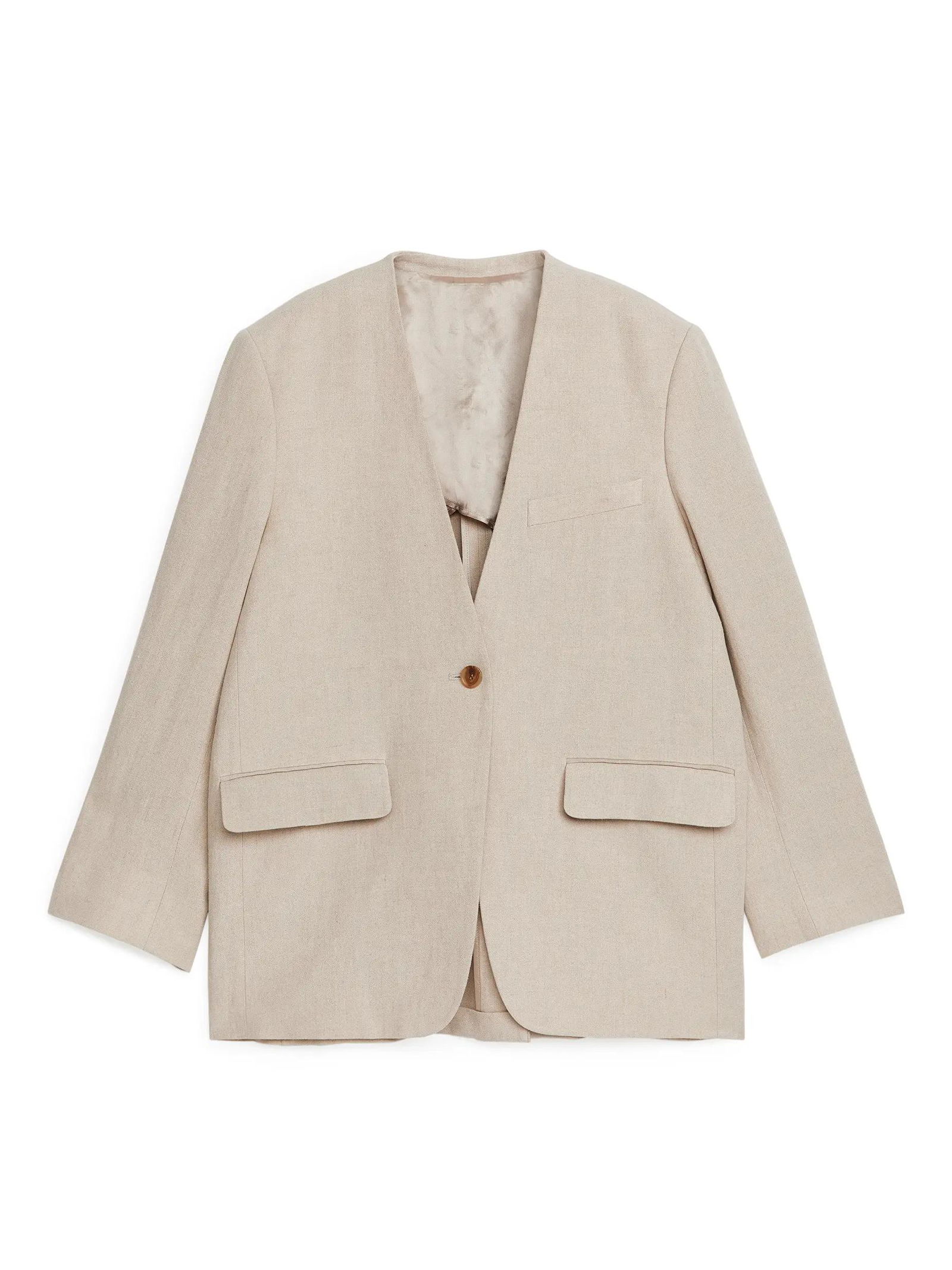ARKET Collarless Linen Blazer in Beige | endource