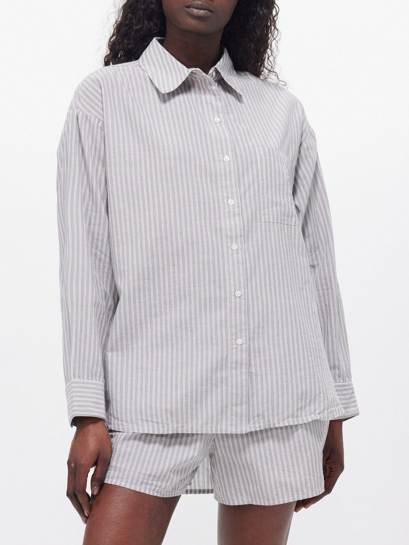 SKIN Serena and Sarah Striped Cotton Pyjamas | endource