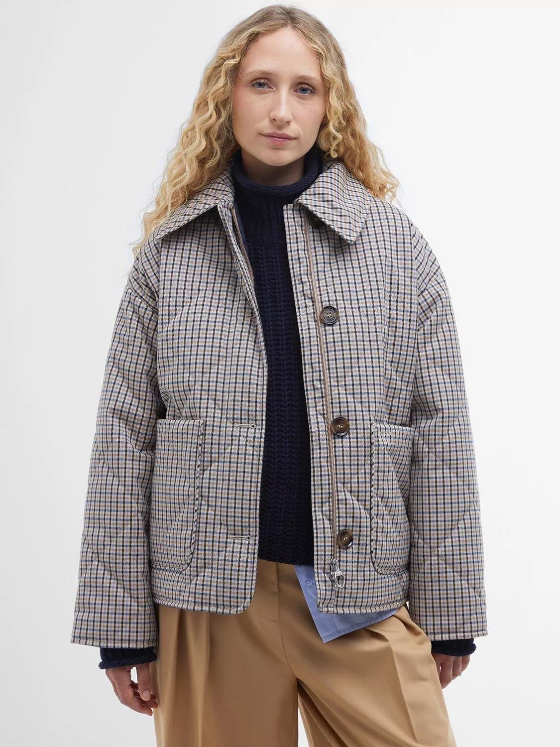 BARBOUR Cassidie Check Quilted Jacket in Sky Micro Check | endource