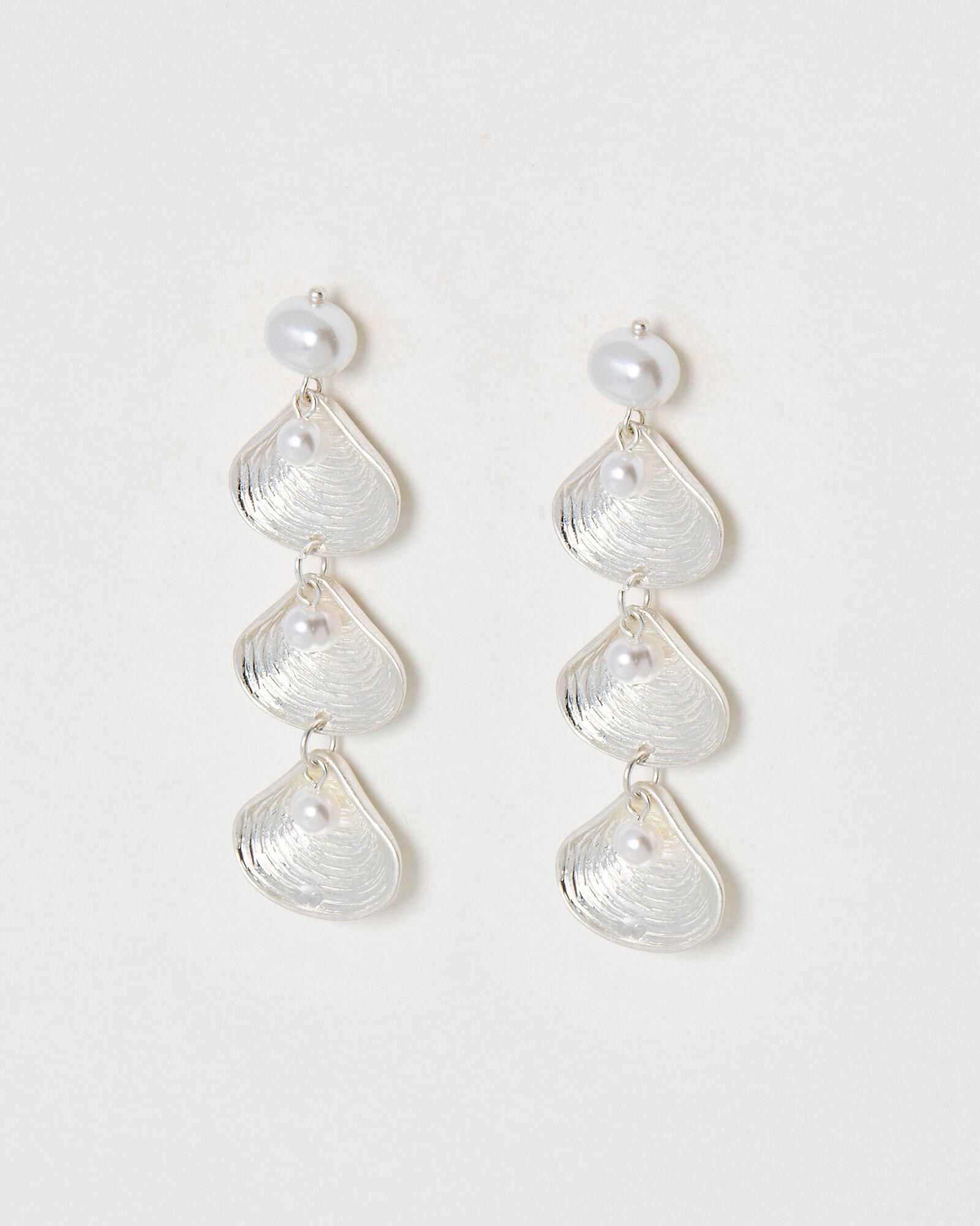 OLIVER BONAS Coraline Shell & Faux Pearl Tiered Hoop Earrings in Silver ...