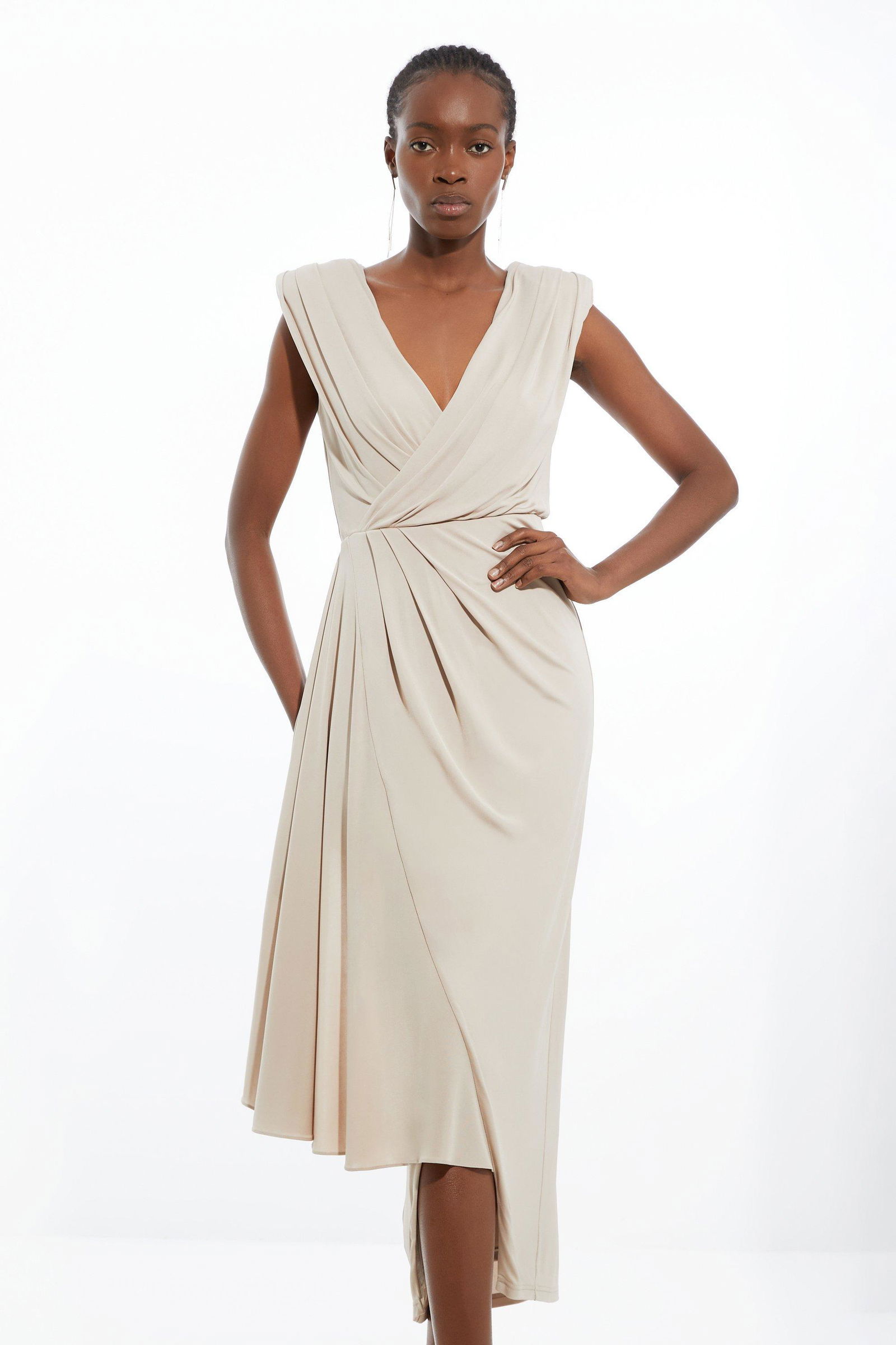 KAREN MILLEN OOTO Premium Viscose Jersey Draped Maxi Dress in Neutral ...