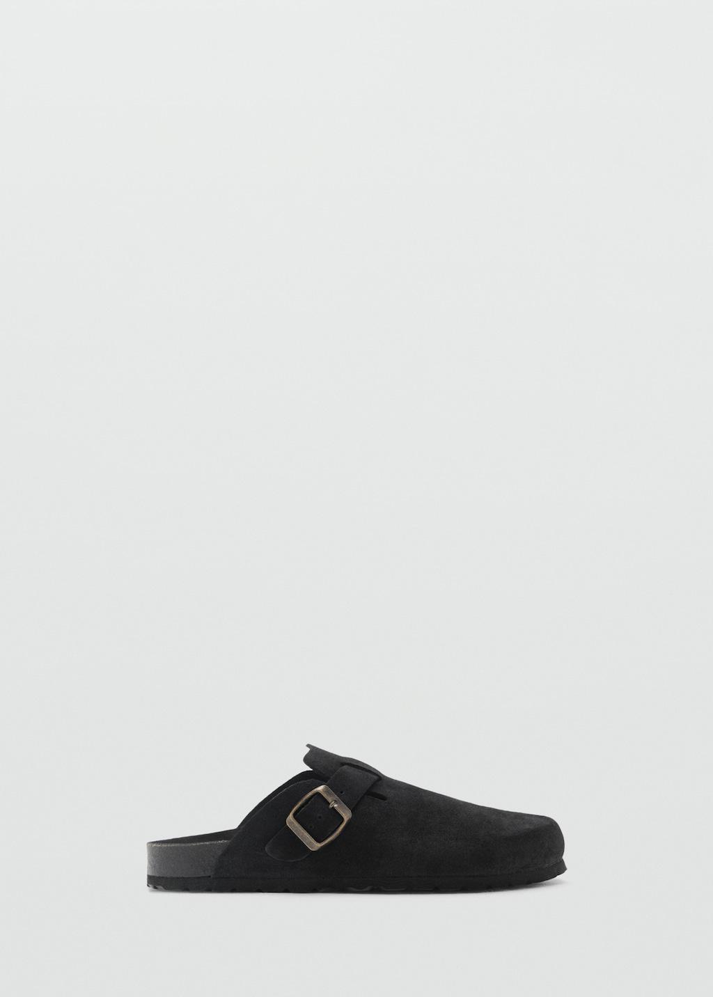 MANGO Suede Leather Clogs in Black | endource