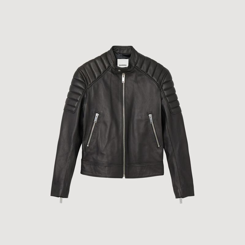 SANDRO Leather Jacket With Quilted Trims in Black | Endource