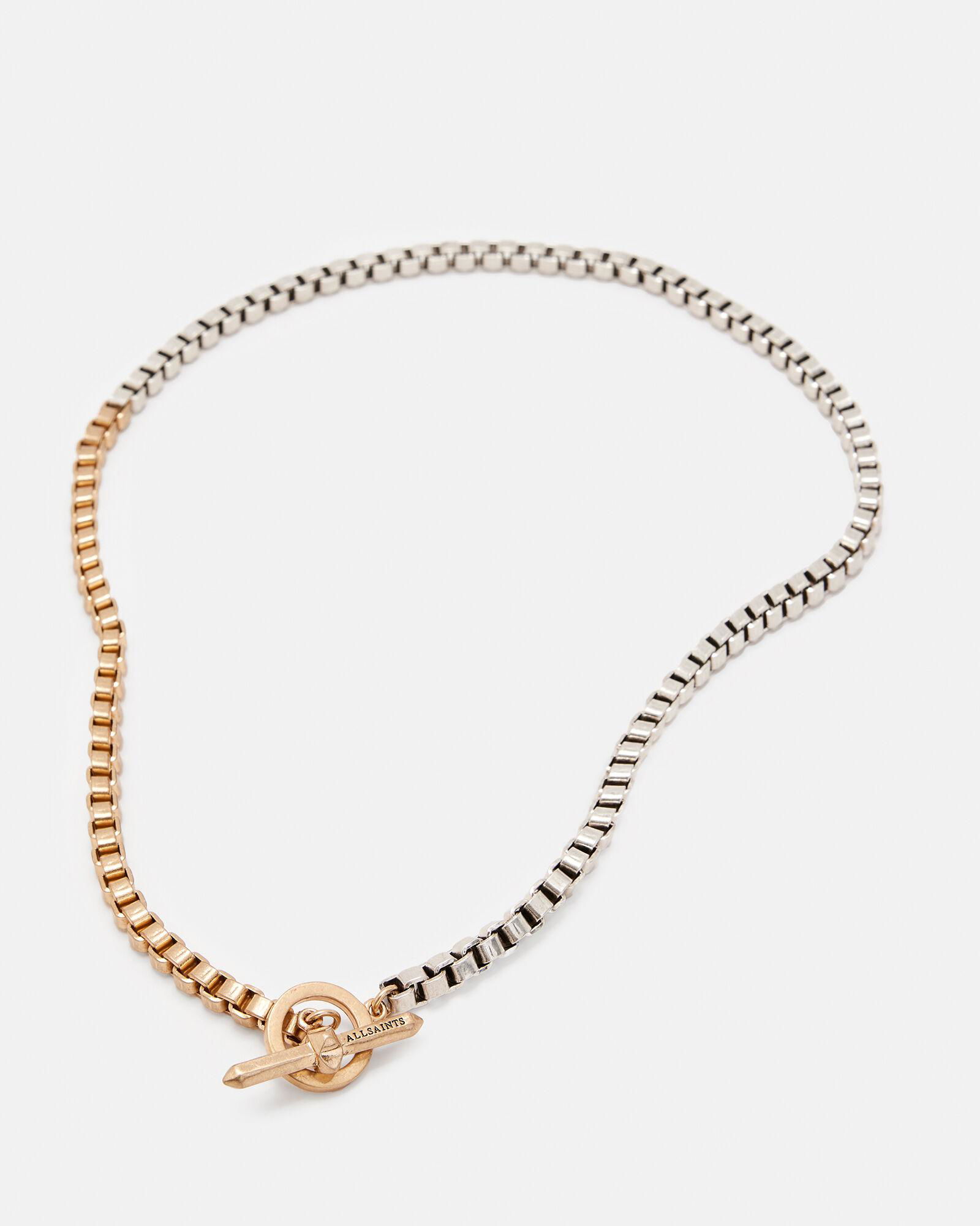 ALLSAINTS Box Chain Two Tone Necklace in WARM BRASS/SILVER | endource