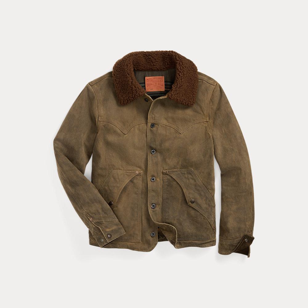 RALPH LAUREN RRL Fleece-Collar Brown Denim Jacket in Brown | endource