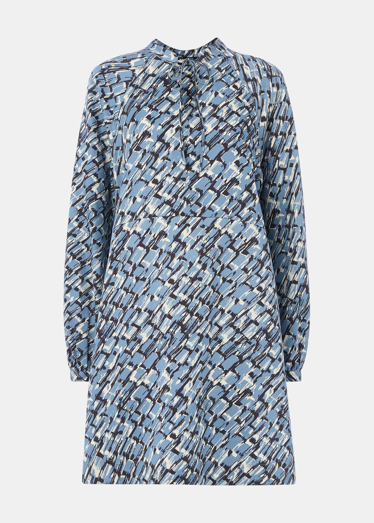 WHISTLES Feathered Wing Marnie Dress in Blue/Multi | endource