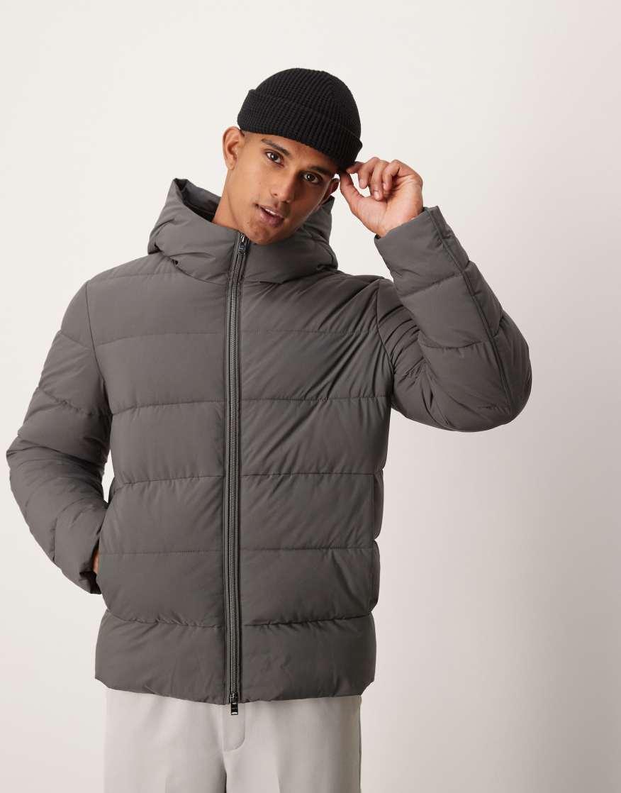 MANGO Technology Hooded Puffer Jacket in CHARCOAL | endource