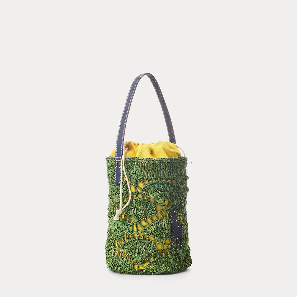 POLO RALPH LAUREN Big Pony Raffia Small Bucket Bag | endource