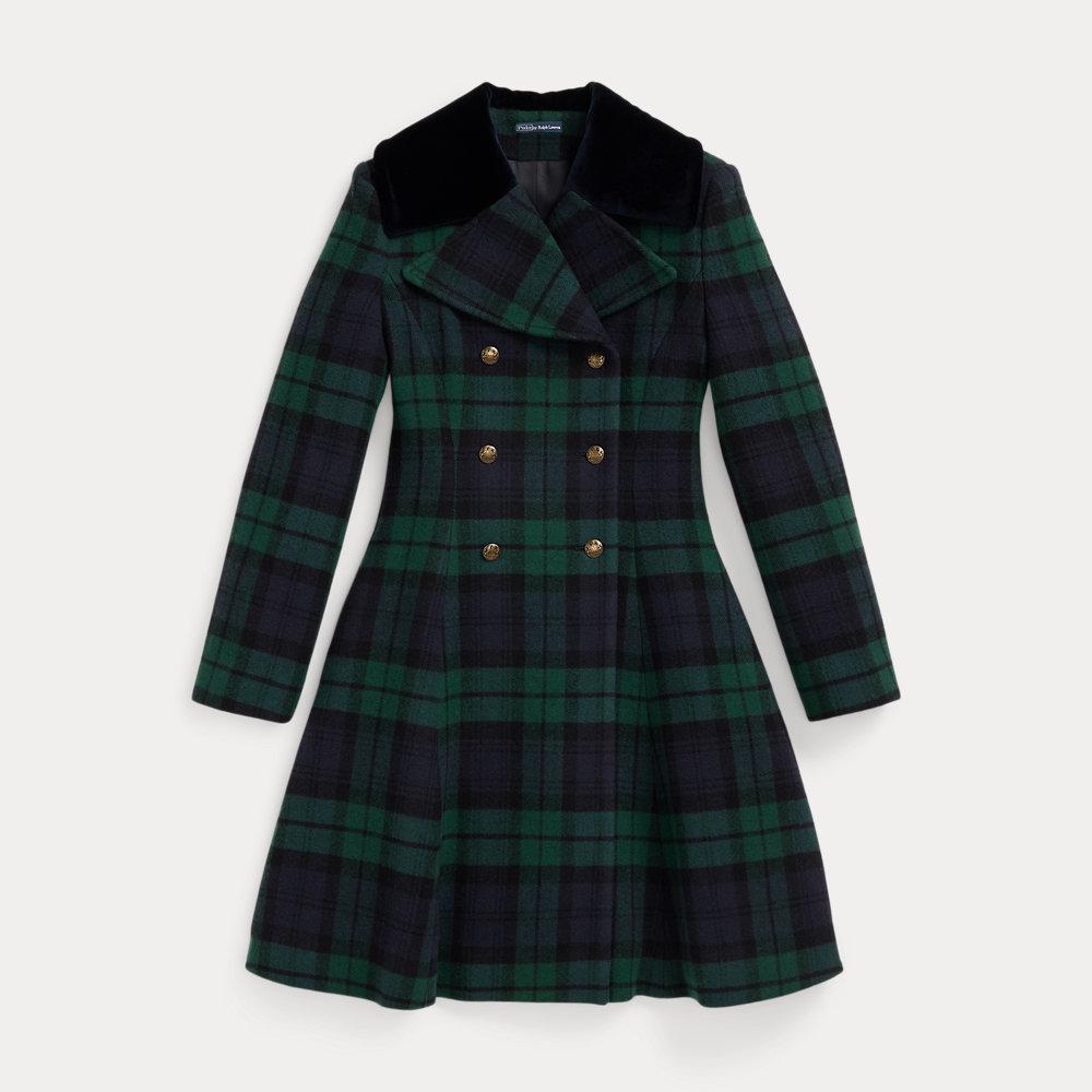 Ralph Lauren Plaid Wool Princess Coat In Green Endource