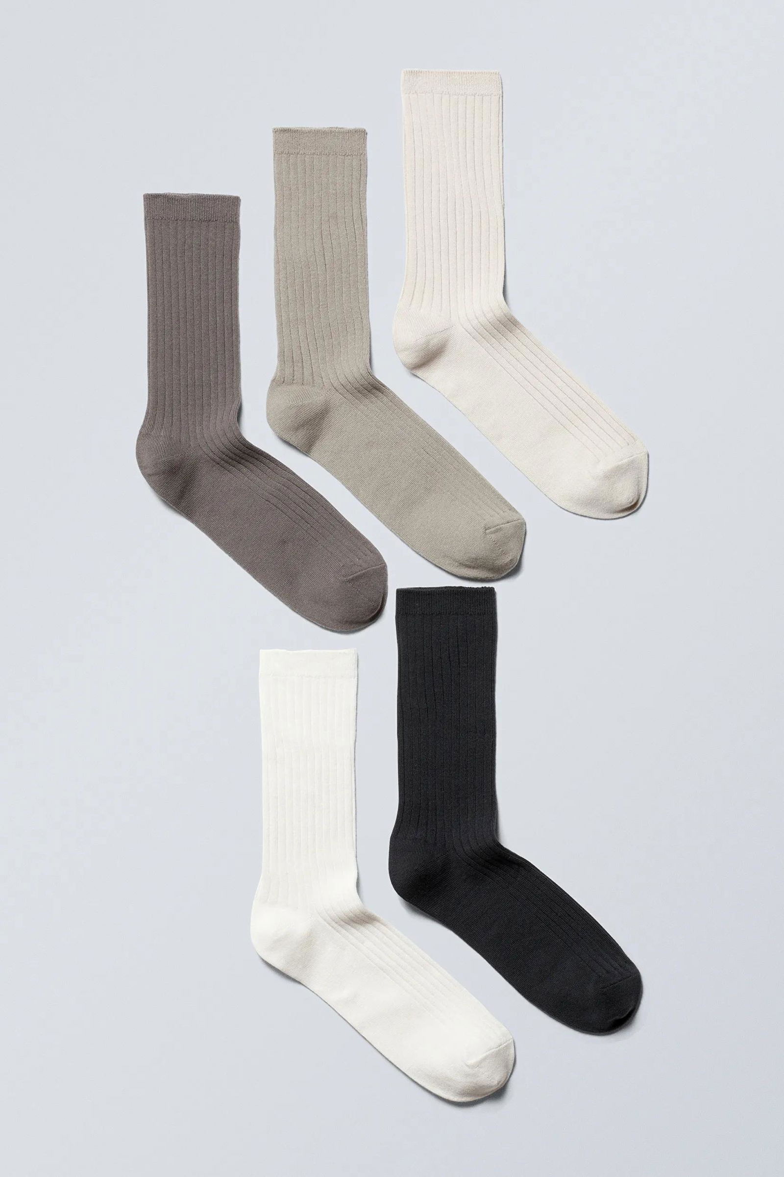 WEEKDAY Rib Socks, 5-Pack in Beige Mix | endource