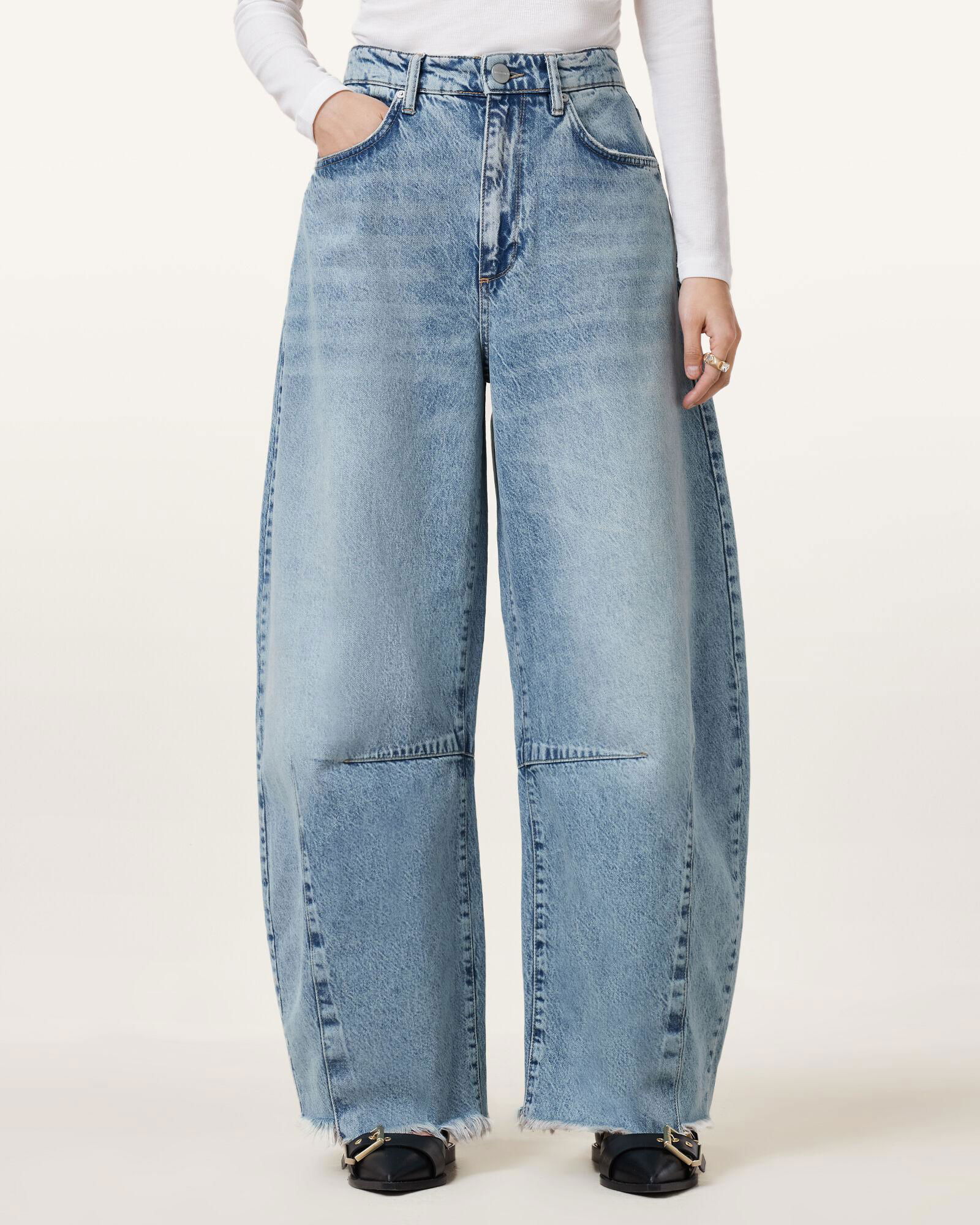 ALLSAINTS Jett Barrel Leg Denim Jeans in Light Indigo | endource