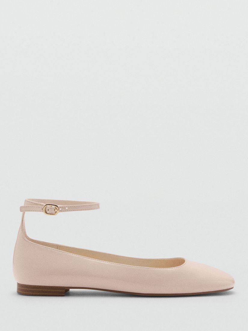 MANGO Gigi Patent Anklet Ballerina Pumps in Light Beige | endource