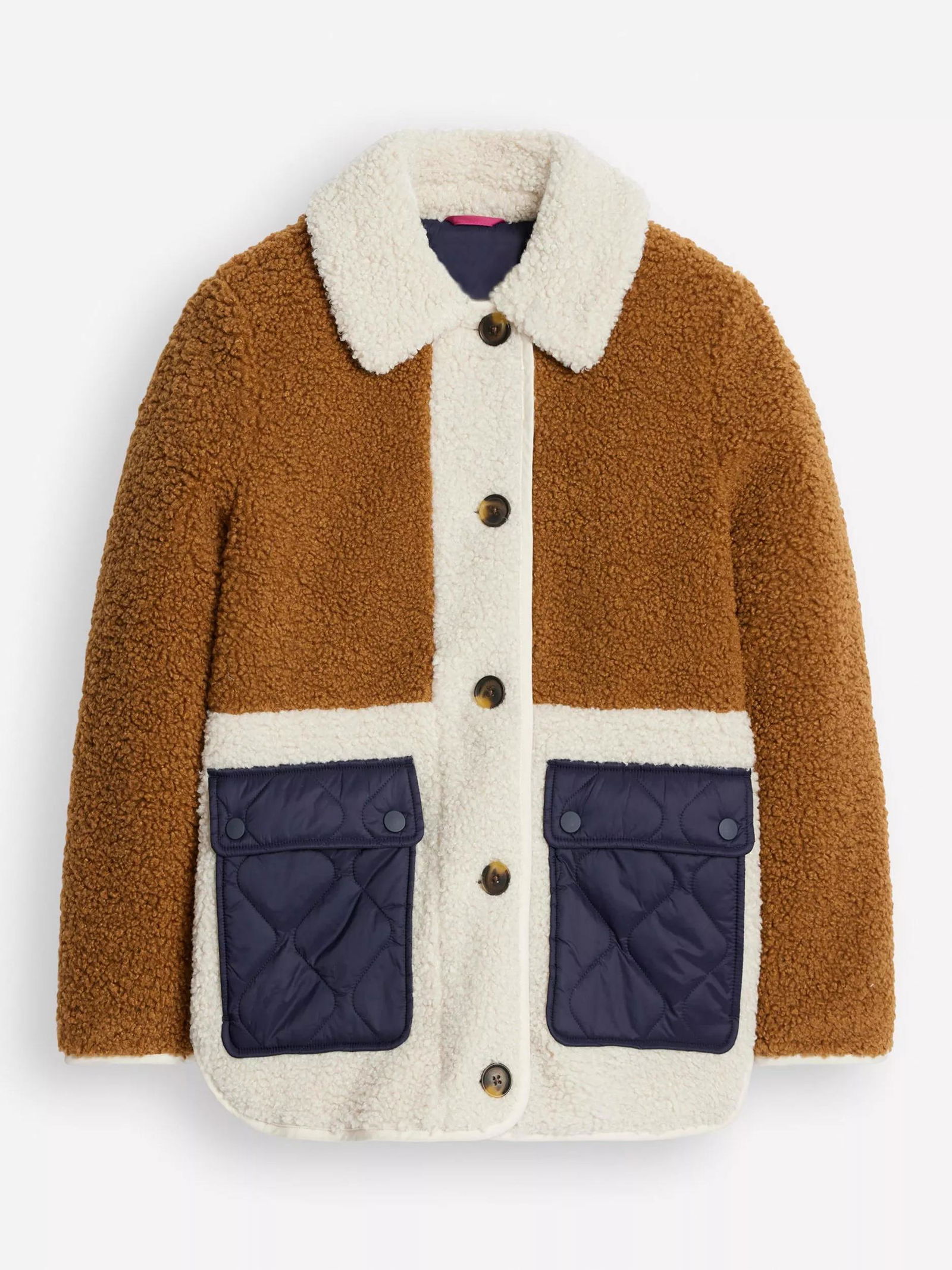 BODEN Chester Borg Quilted Coat in Brown/Multi | endource