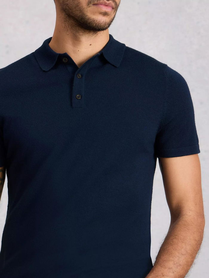 WHITE STUFF Merino Wool Regular Fit Short Sleeve Polo Shirt, Midnight ...