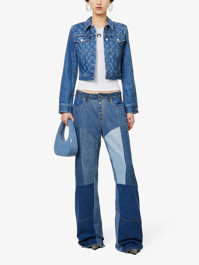 MARINE SERRE Monogram-Pattern Denim Jacket in BLUE | Endource