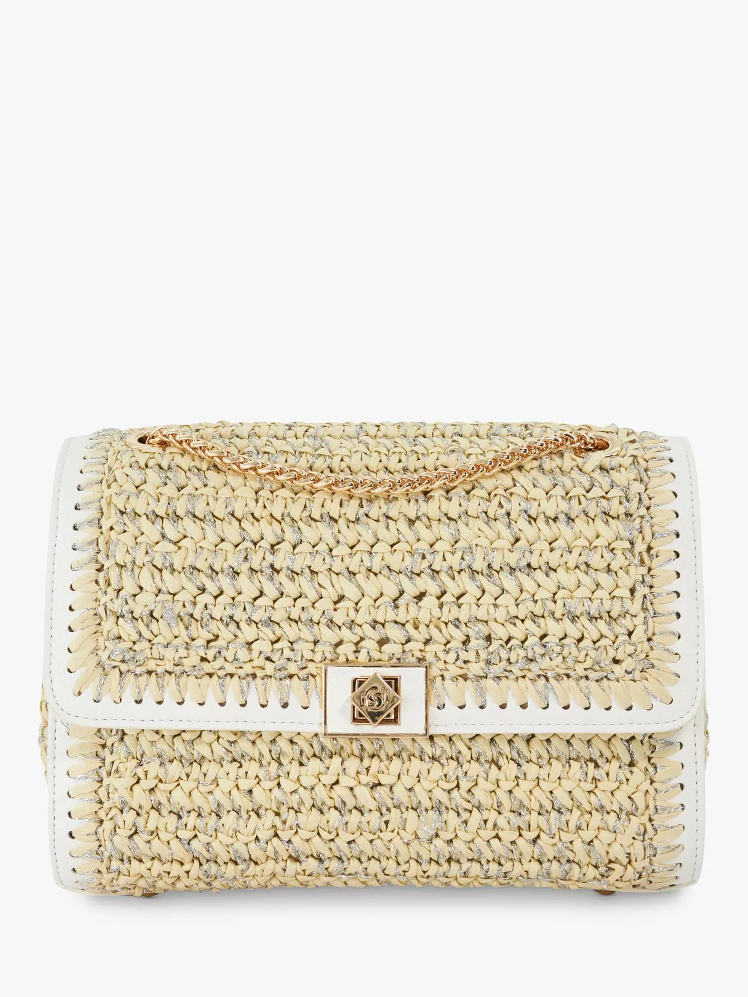 DUNE Delphinium Handwoven Popcorn Raffia Shoulder Bag in White White ...