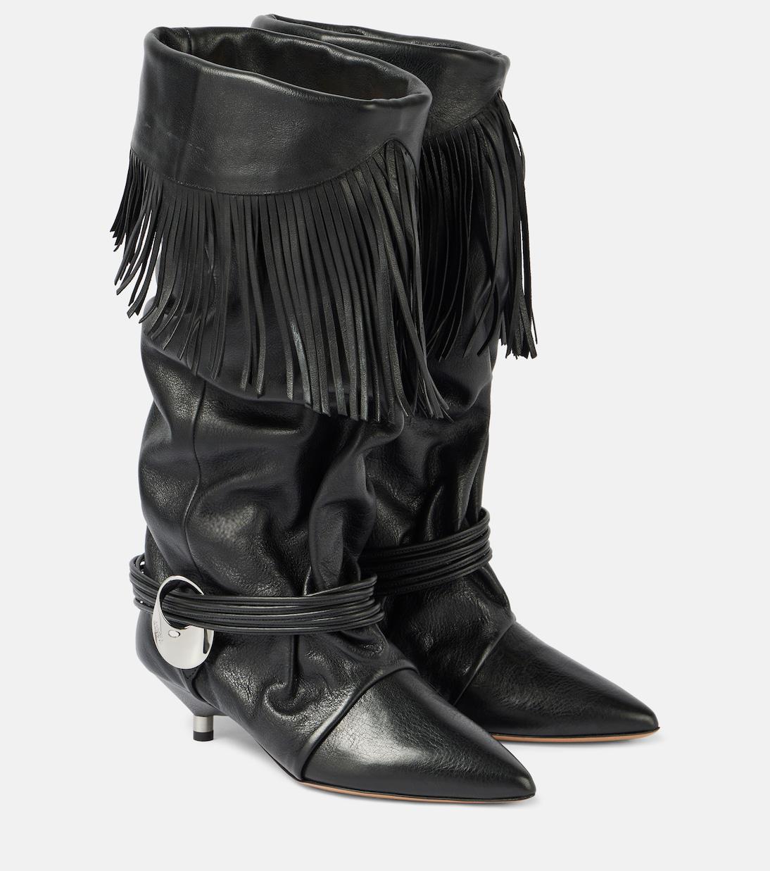 ISABEL MARANT Elten 45 Fringed Leather Boots in Black | endource