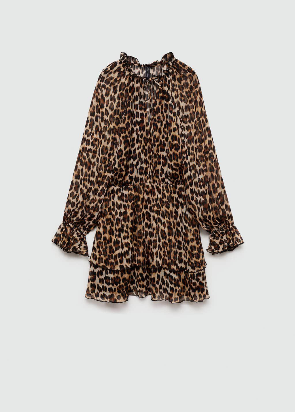 MANGO Leopard-Print Flared Dress in Brown | Endource