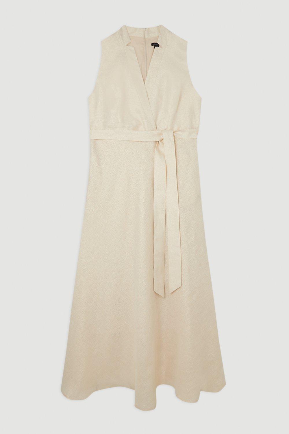 KAREN MILLEN Plus Size Tailored Linen Metallic Notch Neck Maxi Dress in ...