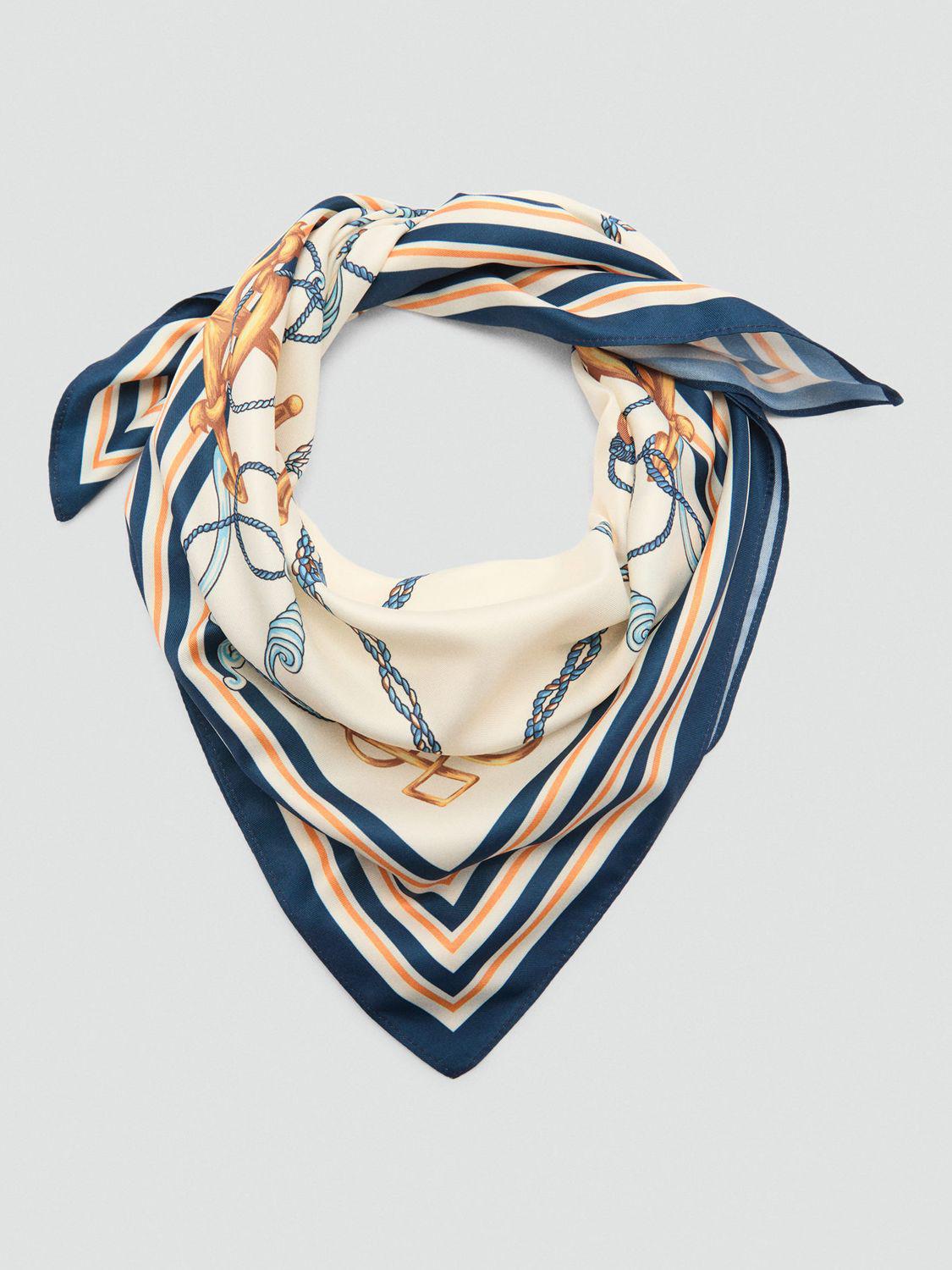 MANGO Nautical Print Square Scarf in Navy/Multi | endource
