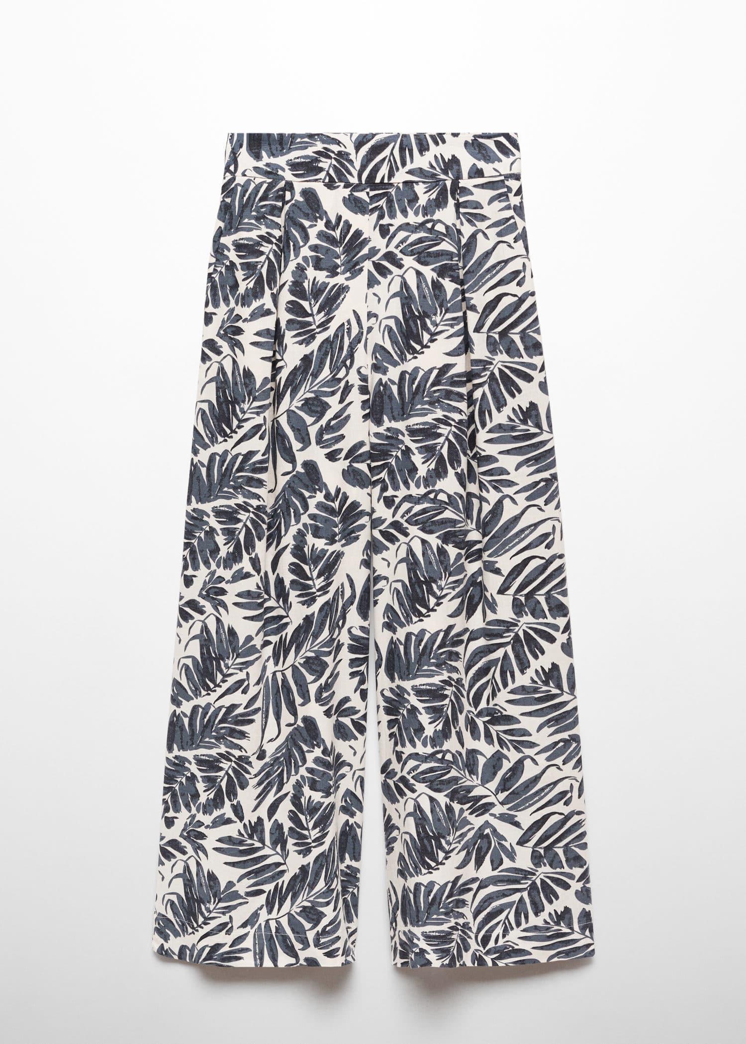 MANGO Tropical Print Linen Pants in Dark Navy | Endource