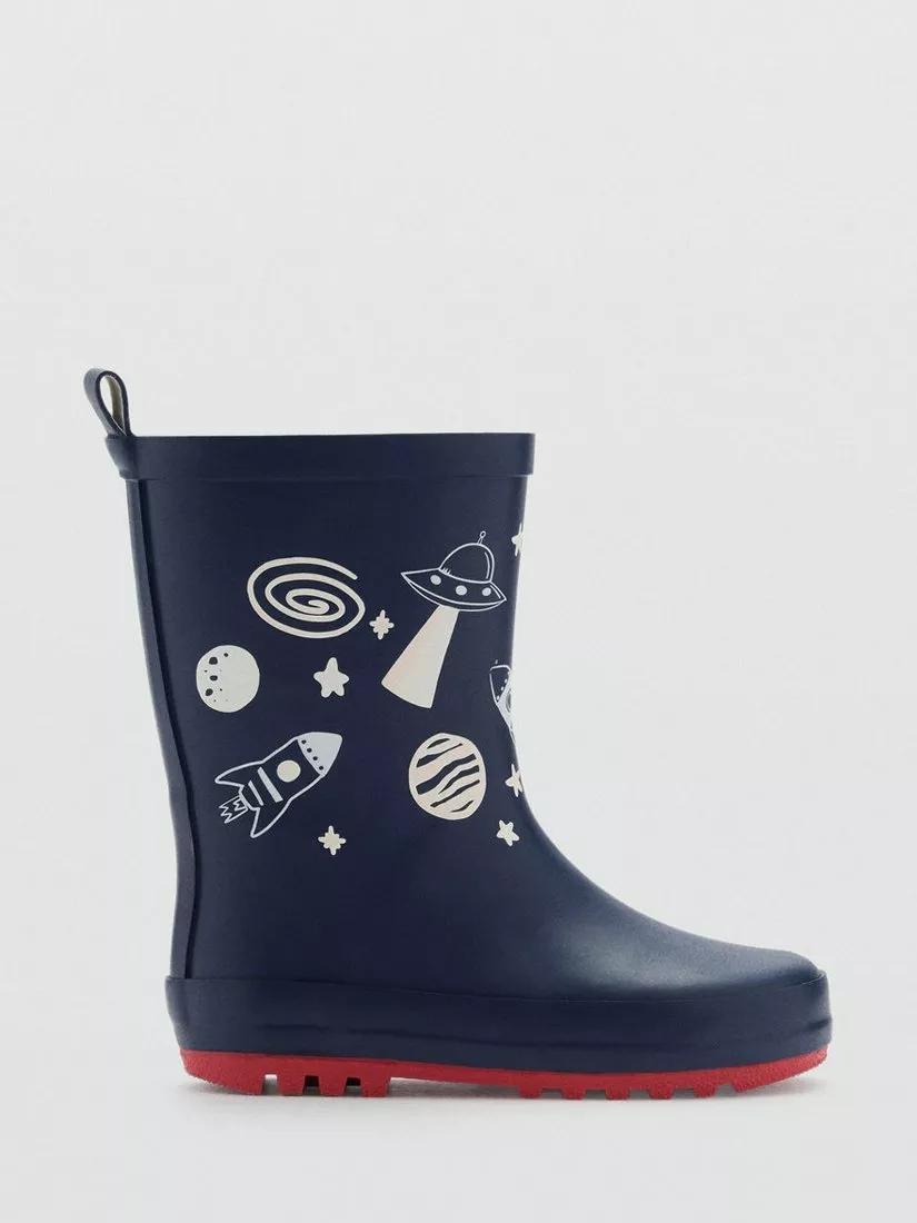 MANGO Space Wellington Boots in Navy | endource