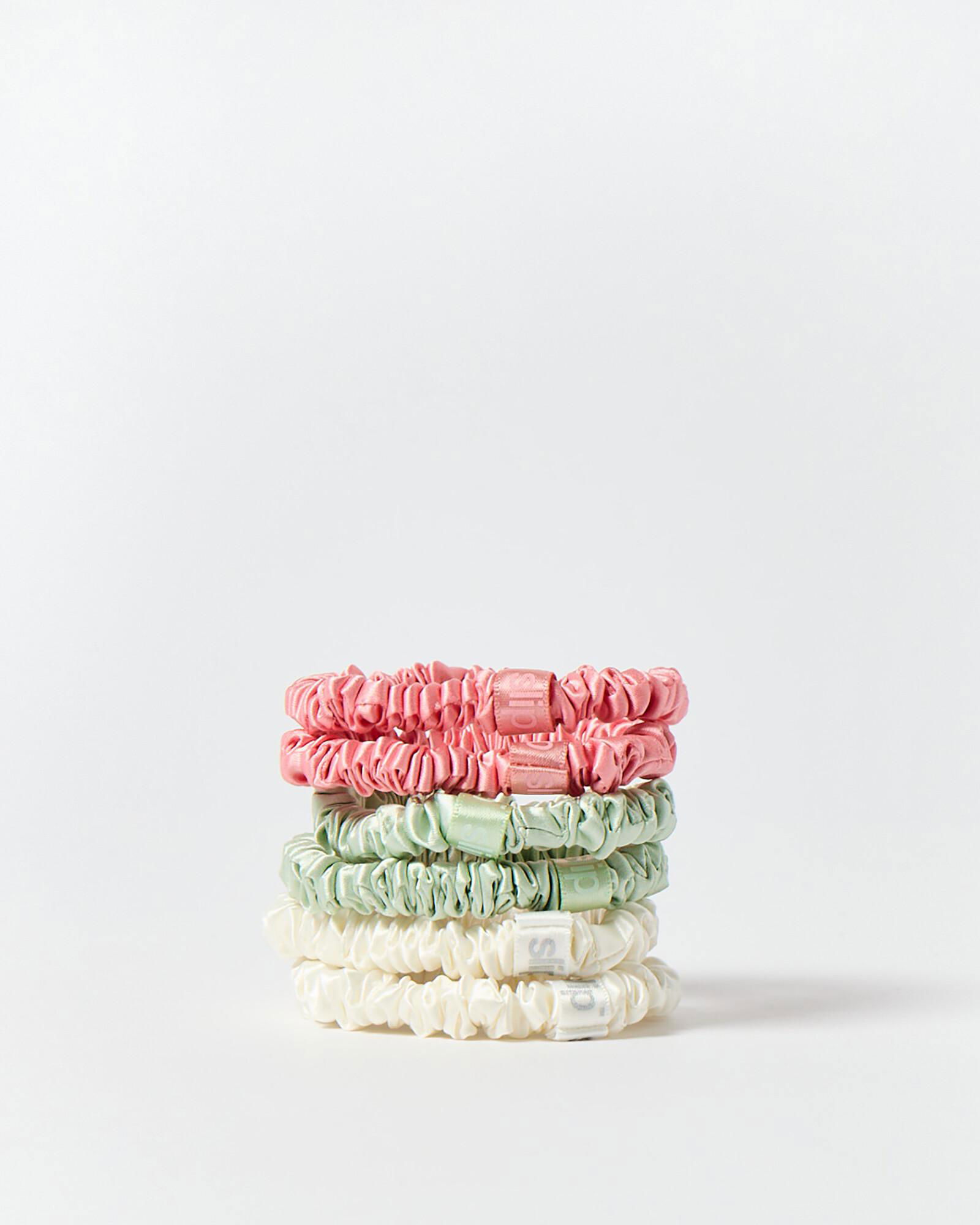 OLIVER BONAS Slip Pure Silk Skinny Rose Hair Scrunchies Set Of Six in ...